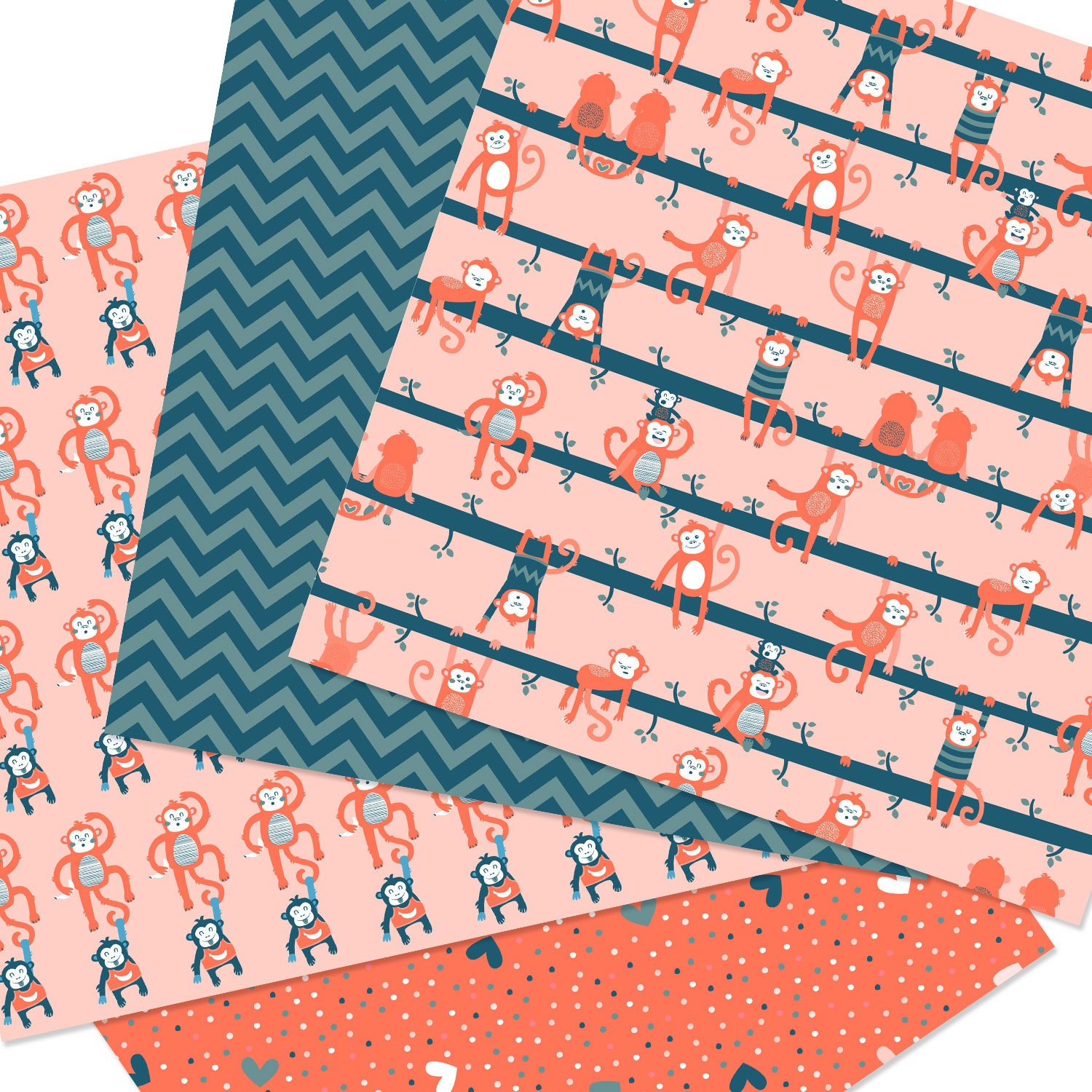 Monkey Digital Paper Pack Monkeys Scrapbook Pages Animal - Etsy