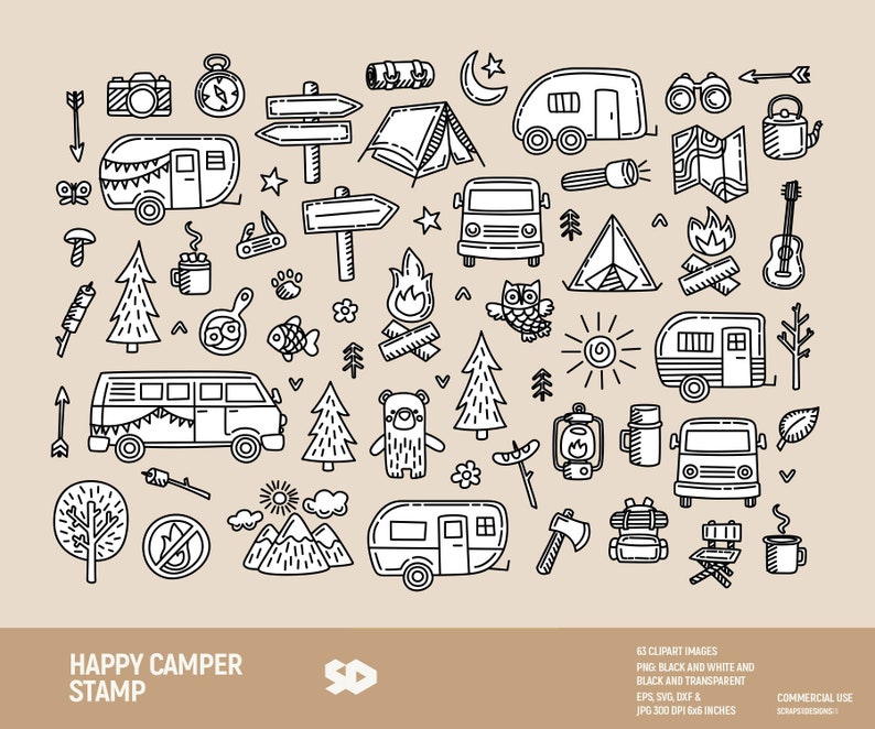 Happy Camper Clipart Bundle Camping Clip Art Travel Digital - Etsy