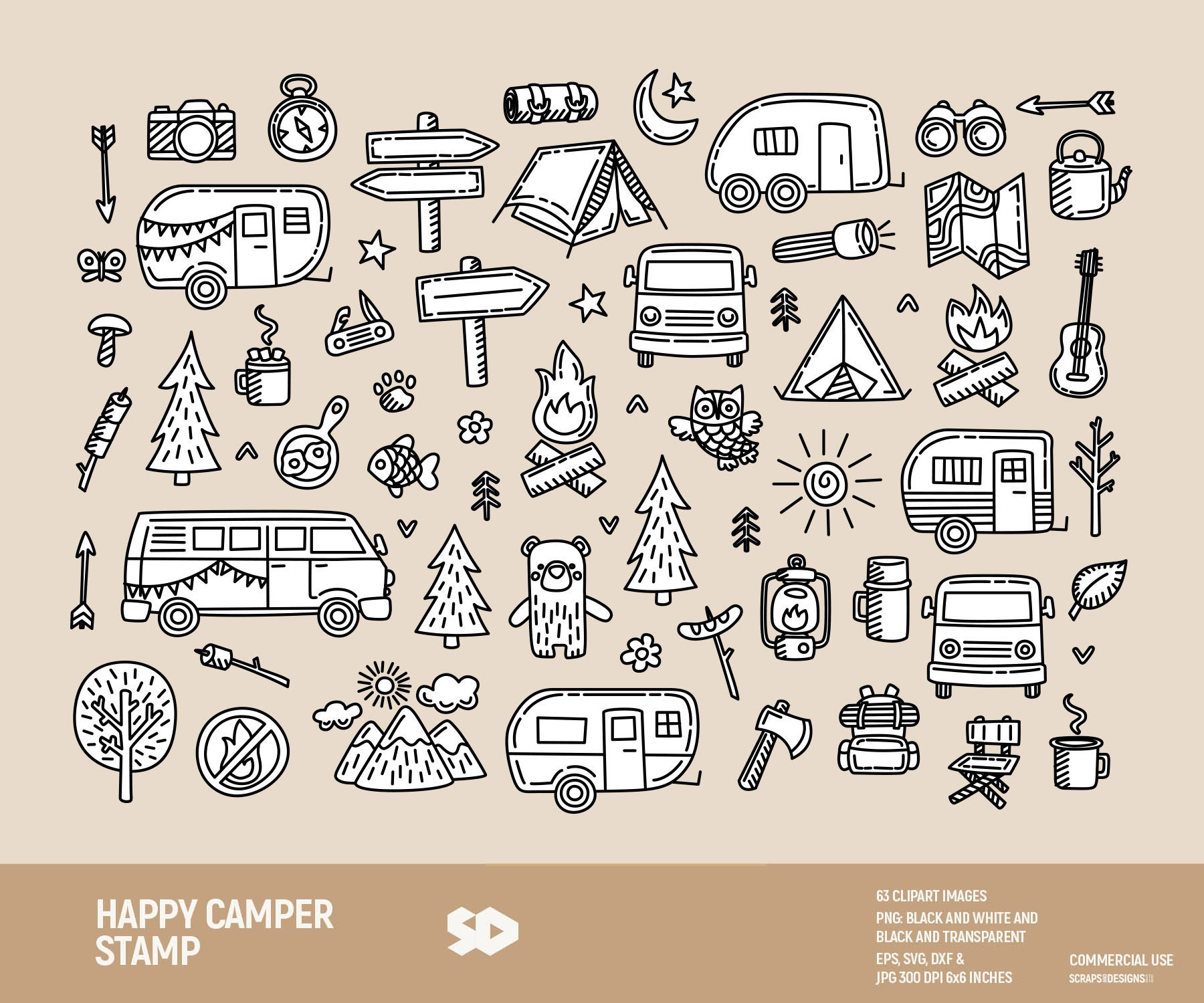 Happy Camper Clipart Bundle Camping Clip Art Travel Digital - Etsy Canada