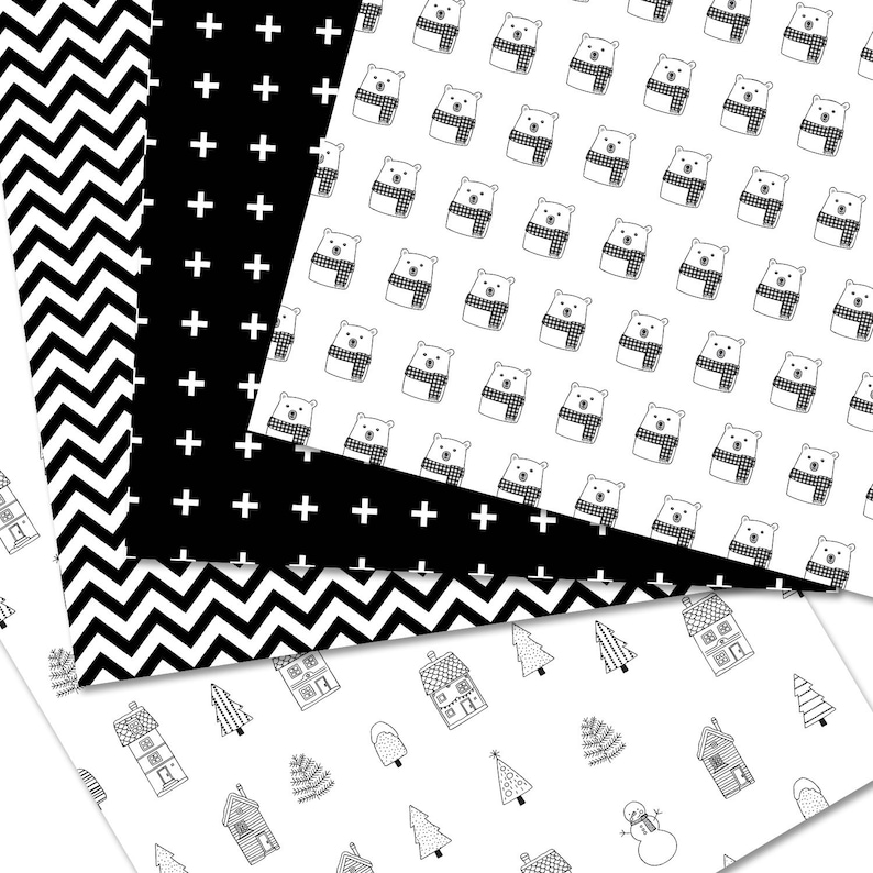 Black and White Christmas Digital Paper, Santa Scrapbook Pages ...