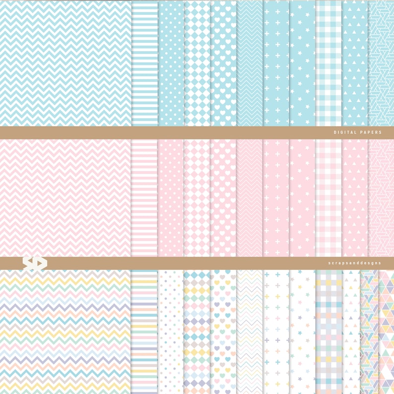 Essential Pastel Digital Paper Pack. 100 Papers. Patterns Scrapbooking ...