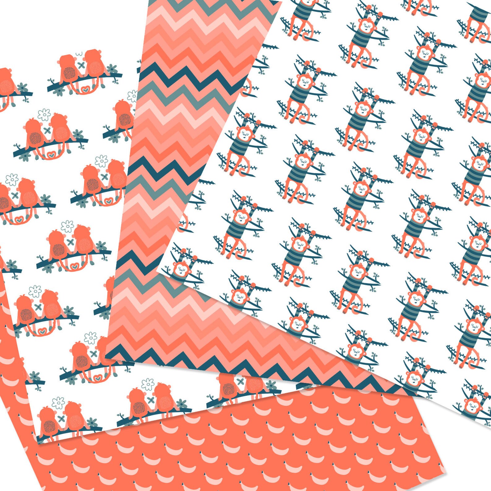 Monkey Digital Paper Pack, Monkeys Scrapbook Pages, Animal Patterns ...
