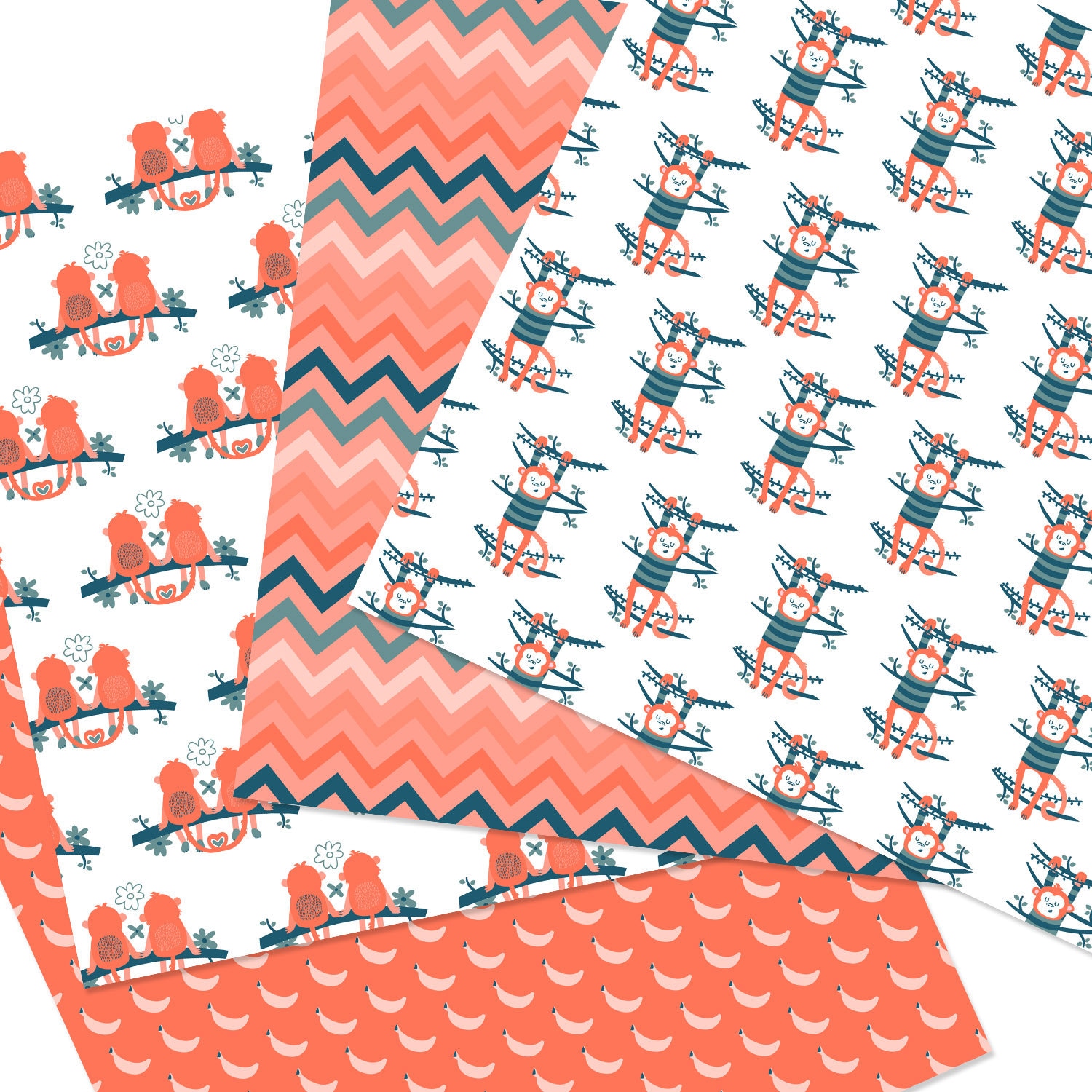 Monkey Digital Paper Pack Monkeys Scrapbook Pages Animal - Etsy