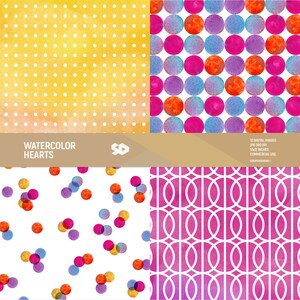 Watercolor Digital Paper Pack, Digital Scrapbook Pages, Pattern Hearts ...