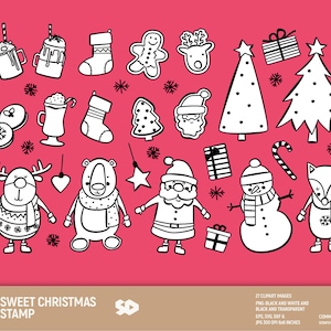 Christmas Clipart Bundle, Holiday Clipart, Xmas Digital Stamp, Santa ...