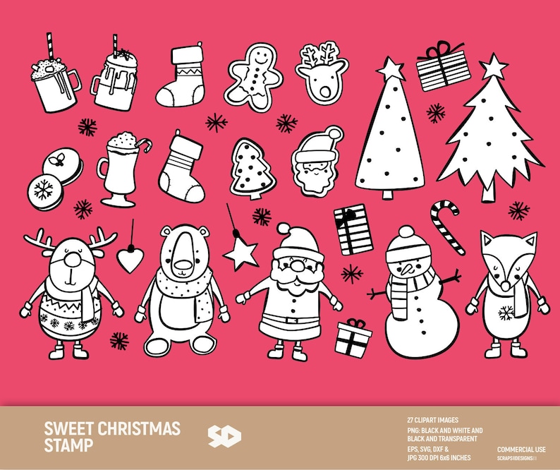 Christmas Clipart Bundle, Holiday Clipart, Xmas Digital Stamp, Santa ...