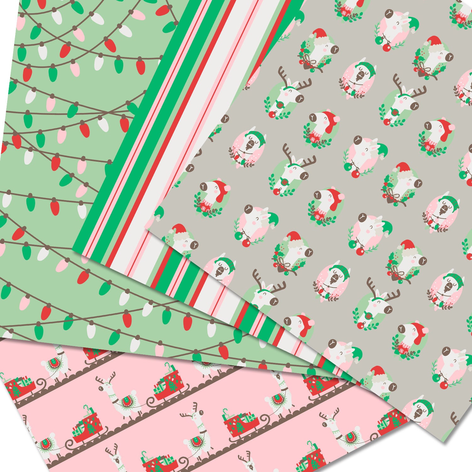 Christmas Llama Digital Paper Pack Cactus Scrapbook Pages - Etsy