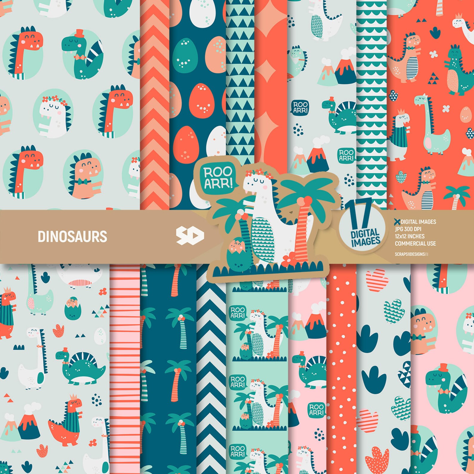 Dinosaurs Digital Paper Pack Dino Scrapbook Pages T-rex - Etsy
