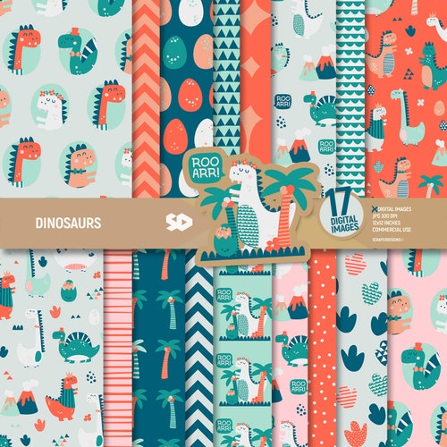Dinosaurs Digital Paper Pack Dino Scrapbook Pages T-rex - Etsy
