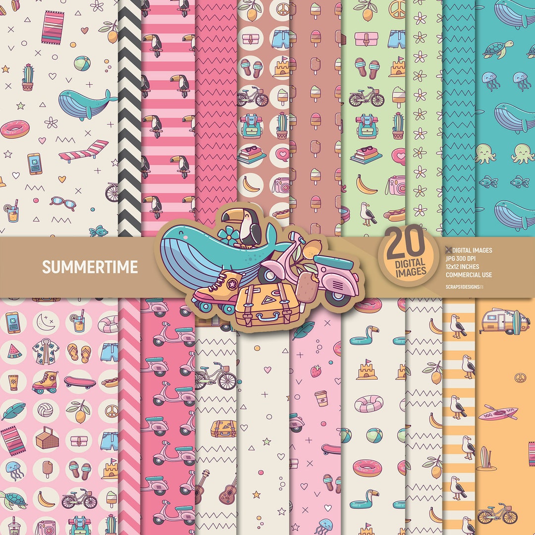 Summertime Digital Paper. Travel Holidays Scrapbooking Pages, Vacations ...