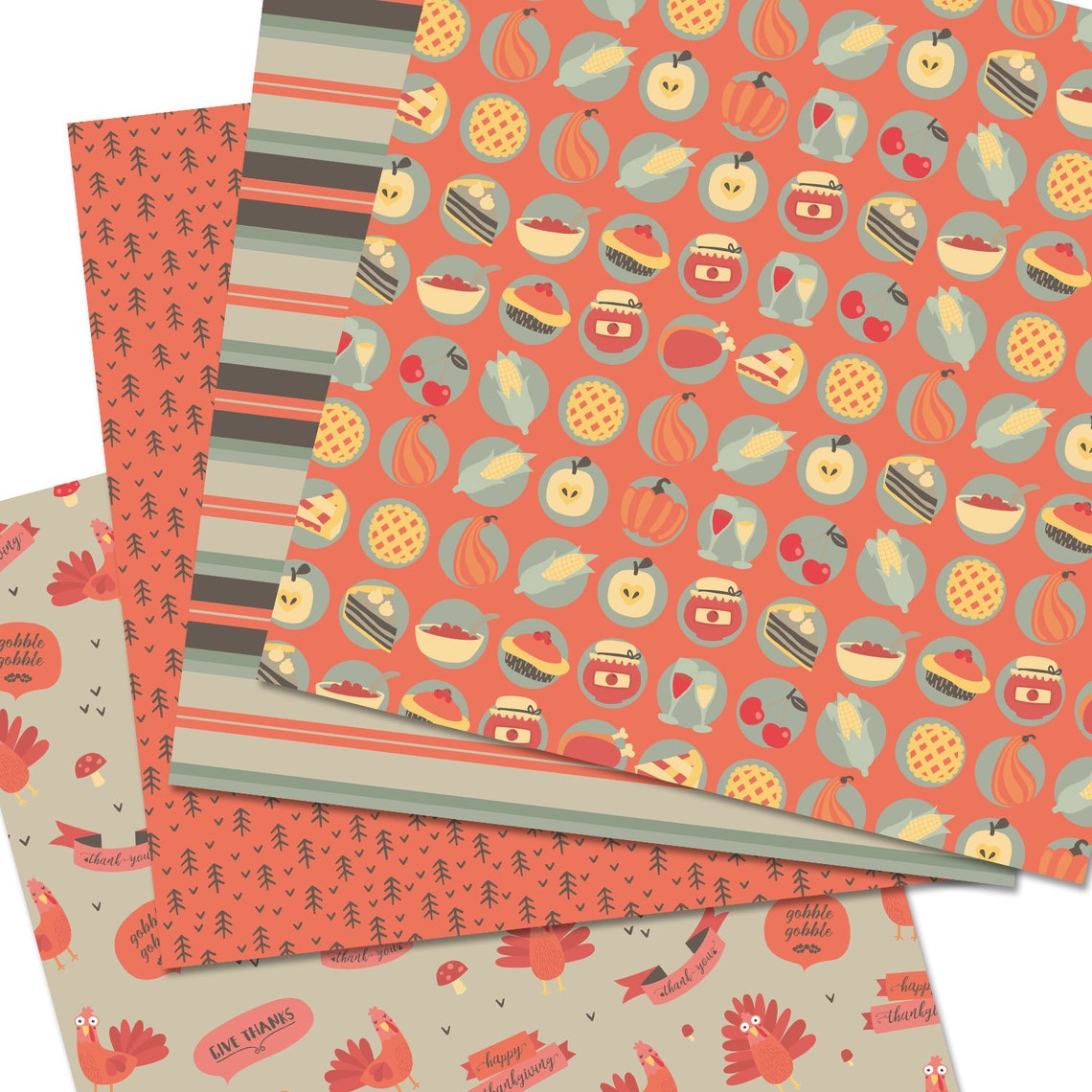 Thanksgiving Digital Paper Pack, Fall Scrapbook Pages, Thank You ...