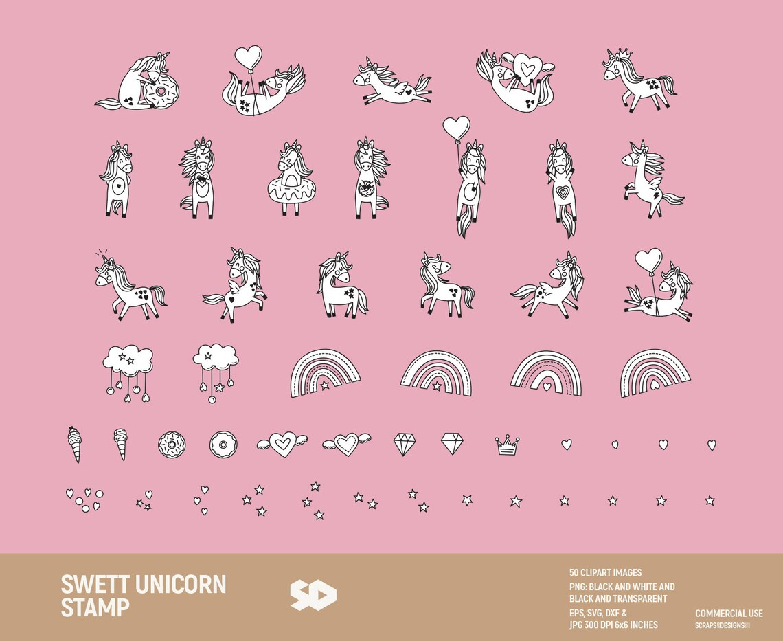 Sweet Unicorn Clipart Bundle Rainbow Clip Art Digital Stamp - Etsy