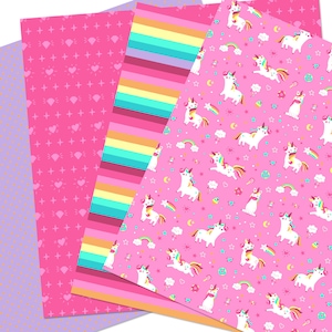 Unicorn Digital Paper Pack, Rainbow Scrapbook Pages, Colourful Patterns ...
