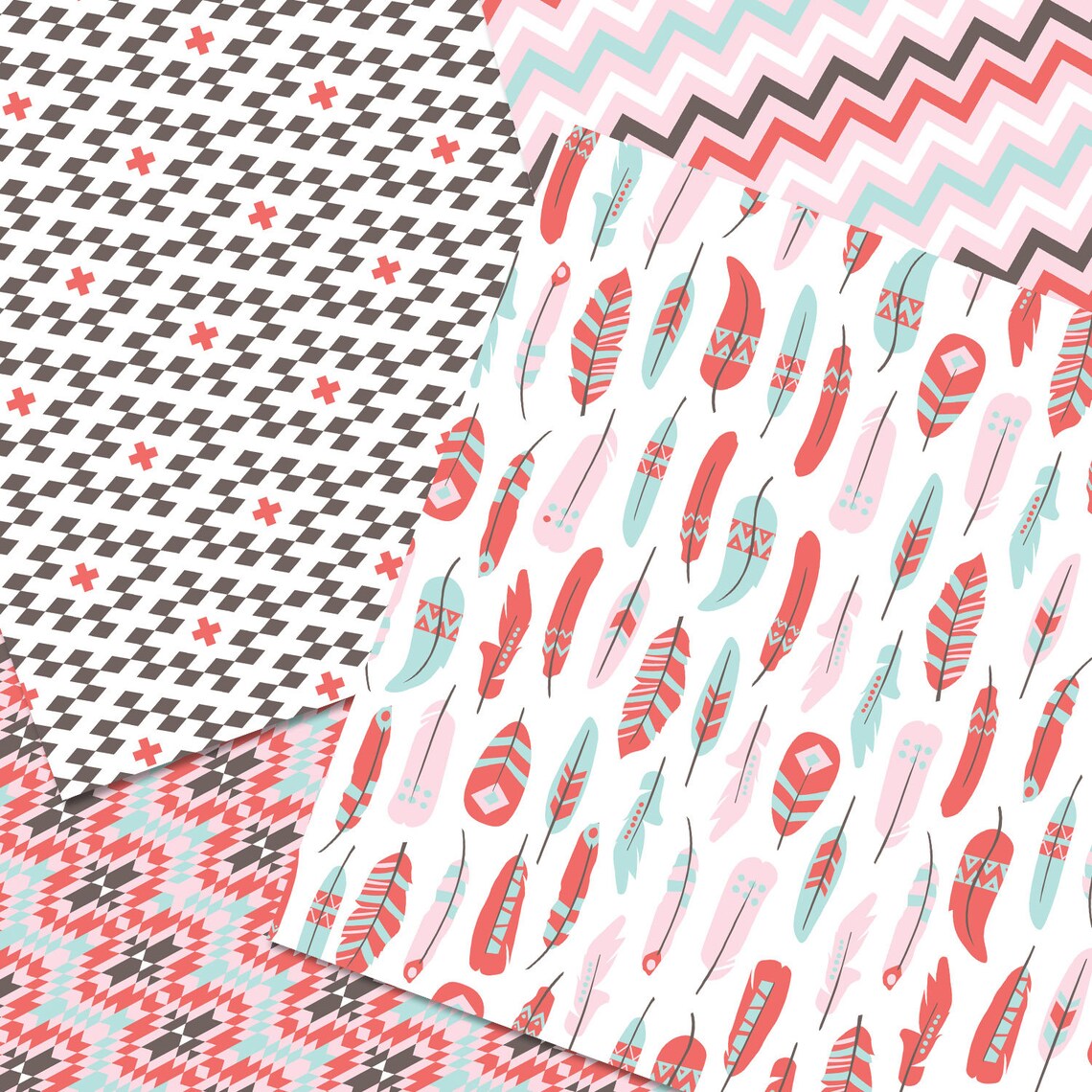 Tribal Digital Paper Pack, Boho Scrapbook Pages, Ethnic Patterns ...