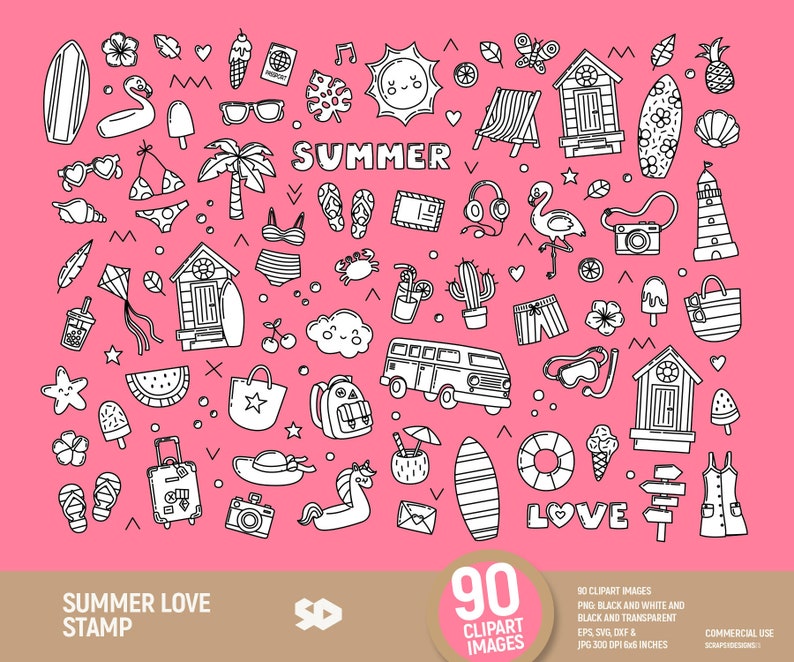 Summer Love Clipart Bundle, Travel Holidays Clip Art, Tropical Beach ...