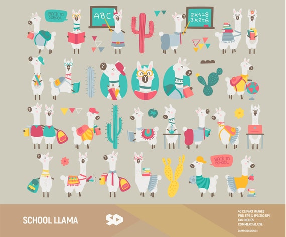 School llama clipart back to school cactus clip art teacher | Etsy