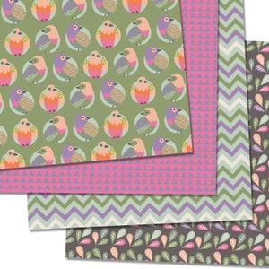 Birds Digital Paper Pack, Bird Cages Scrapbook Pages, Floral Pattern ...