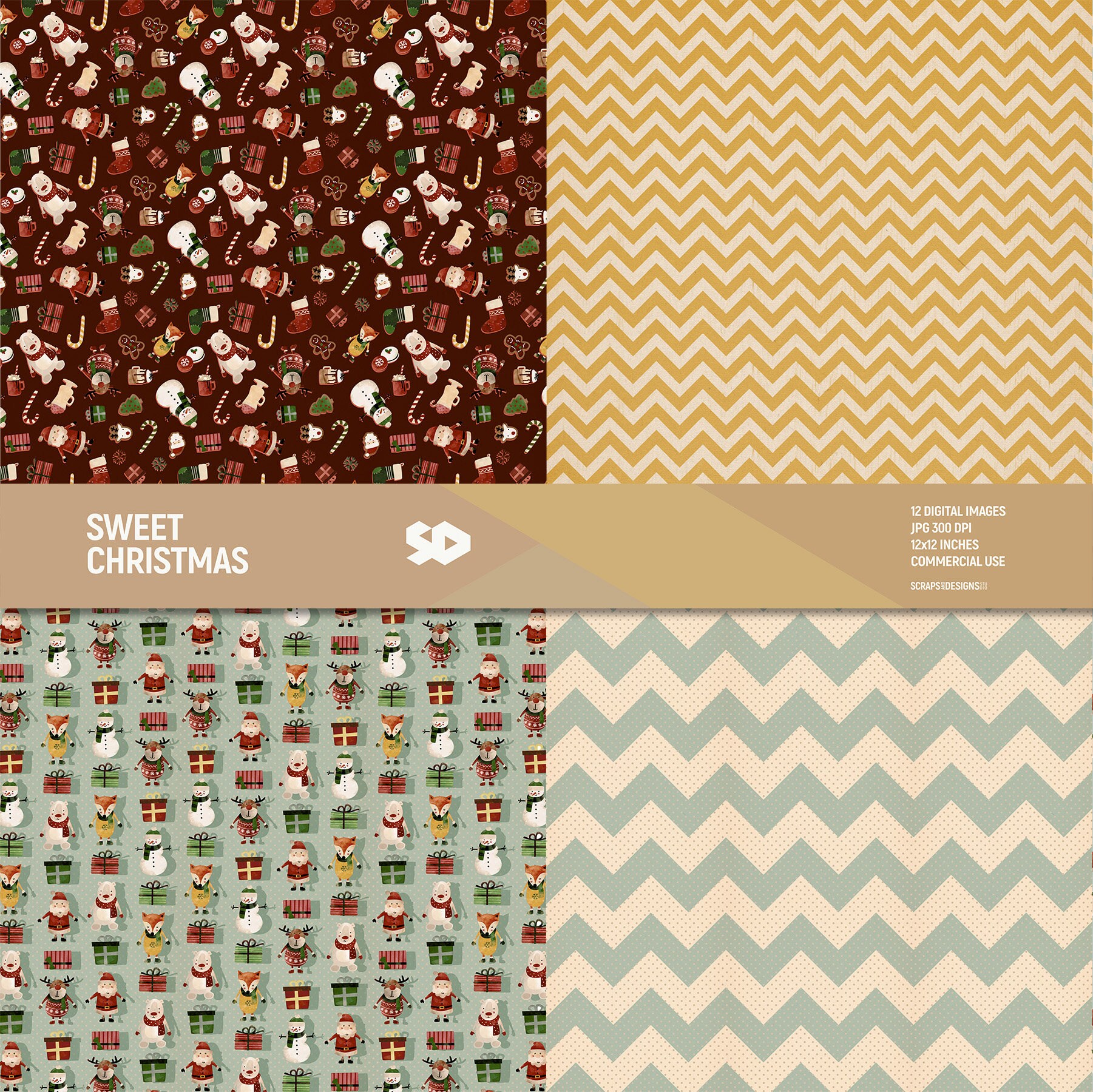 Sweet Christmas Digital Paper Pack. Watercolor Scrapbooking | Etsy