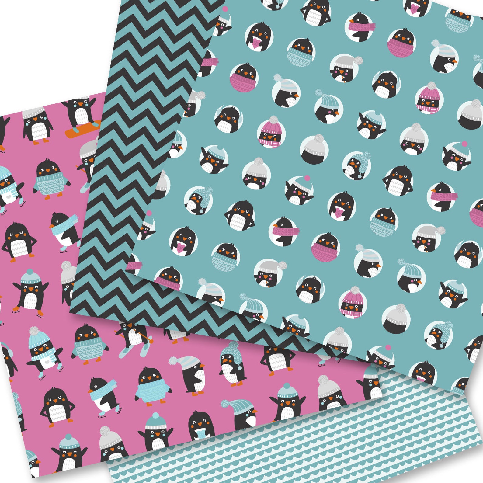 Penguins Digital Paper Penguin Scrapbook Pages Winter | Etsy