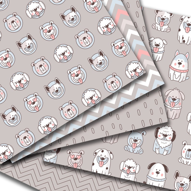 Funny Dogs Digital Paper Pack, Dog Scrapbook Pages, Patterns, Puppy ...