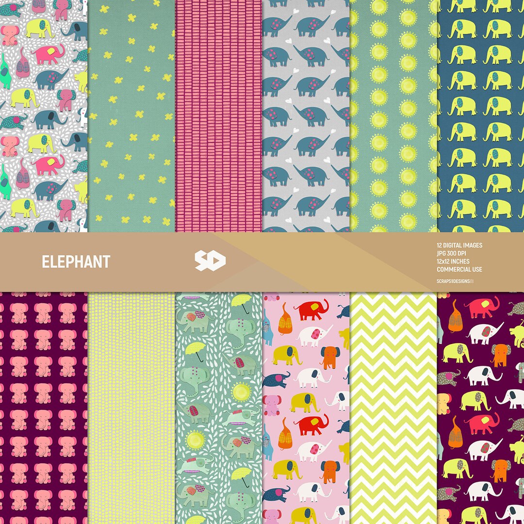 Elephants Digital Paper Pack. Scrapbooking Pages, Baclgroung, Scrapbook ...