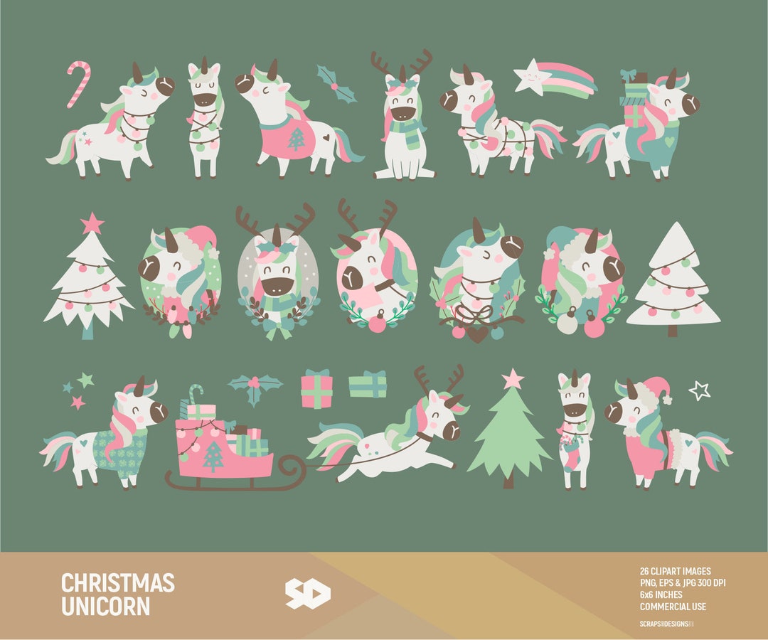 Christmas Unicorn Clipart, Christmas Tree Clip Art, Unicorn Clipart ...