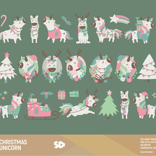 Unicorn Clipart Unicorn Graphics COMMERCIAL USE Christmas - Etsy