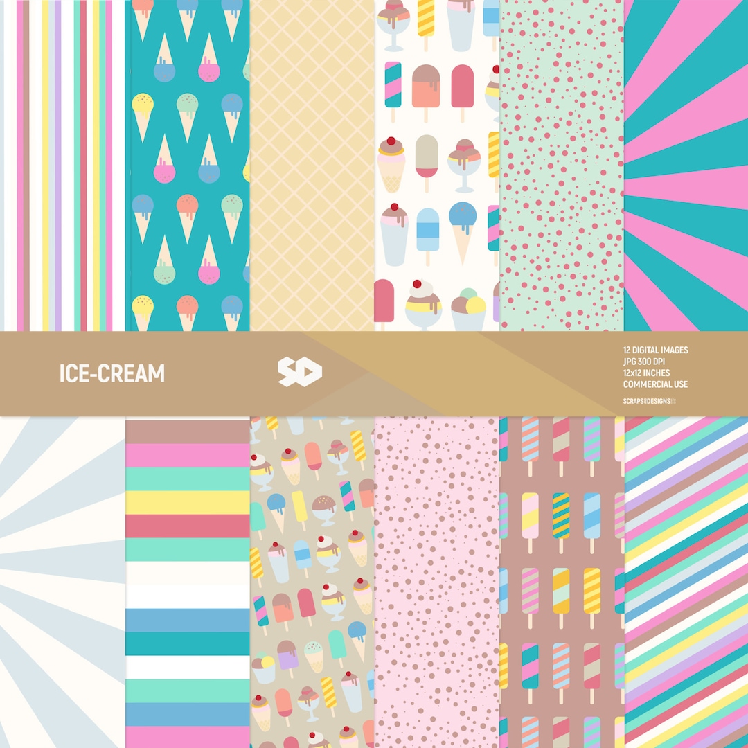 Ice-cream Digital Paper Pack, Summer Scrapbooking Paper, Printable ...
