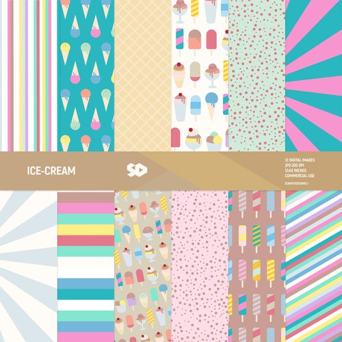 Ice-cream Digital Paper Pack Summer Scrapbooking Paper - Etsy