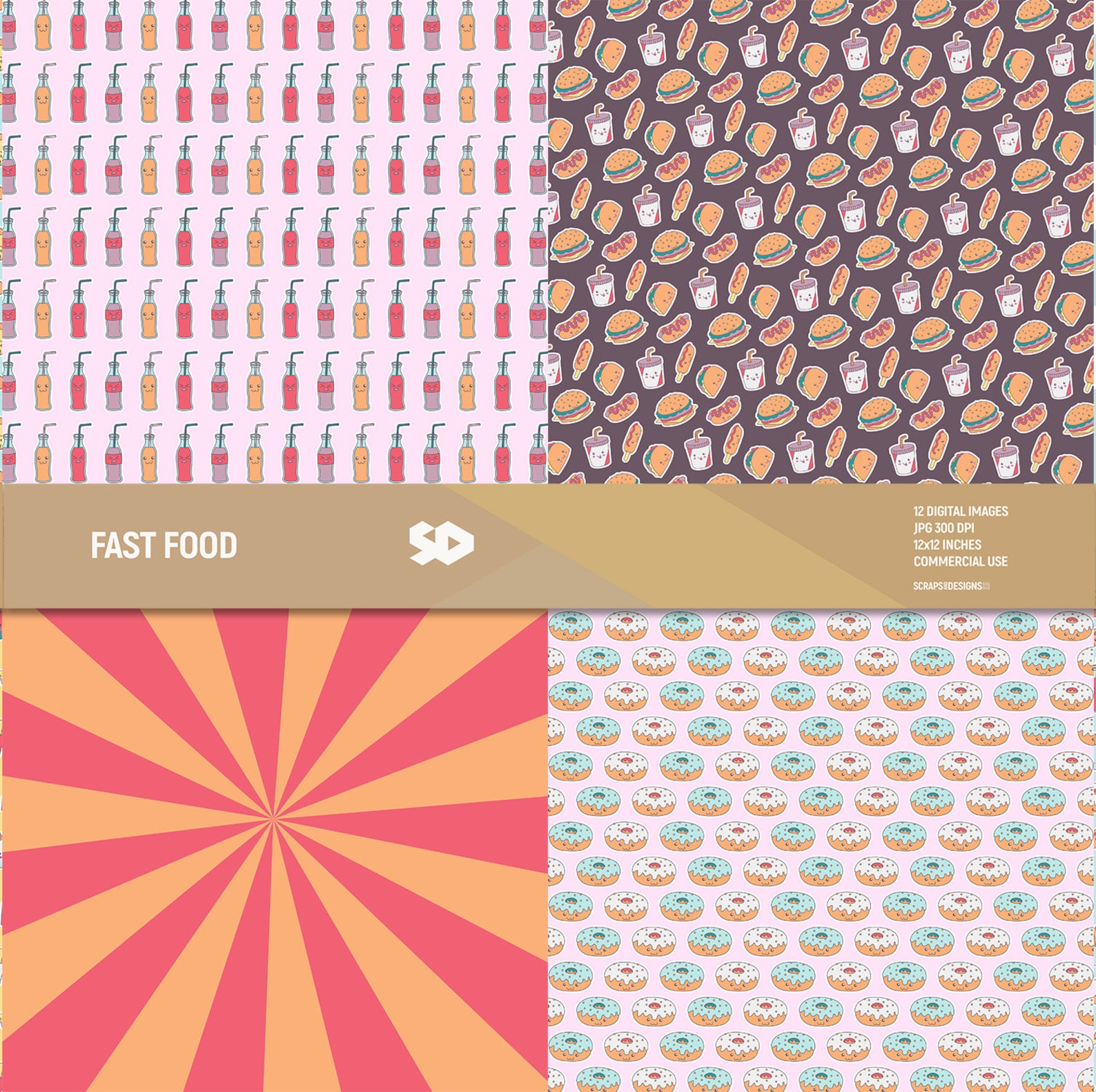 Fast Food Digital Paper Pack. Food Scrapbooking Pages, Kawaii ...