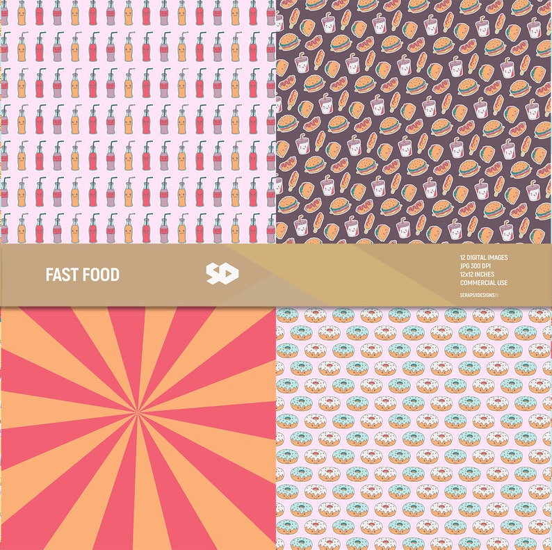 Fast Food Digital Paper Pack. Food Scrapbooking Pages Kawaii - Etsy