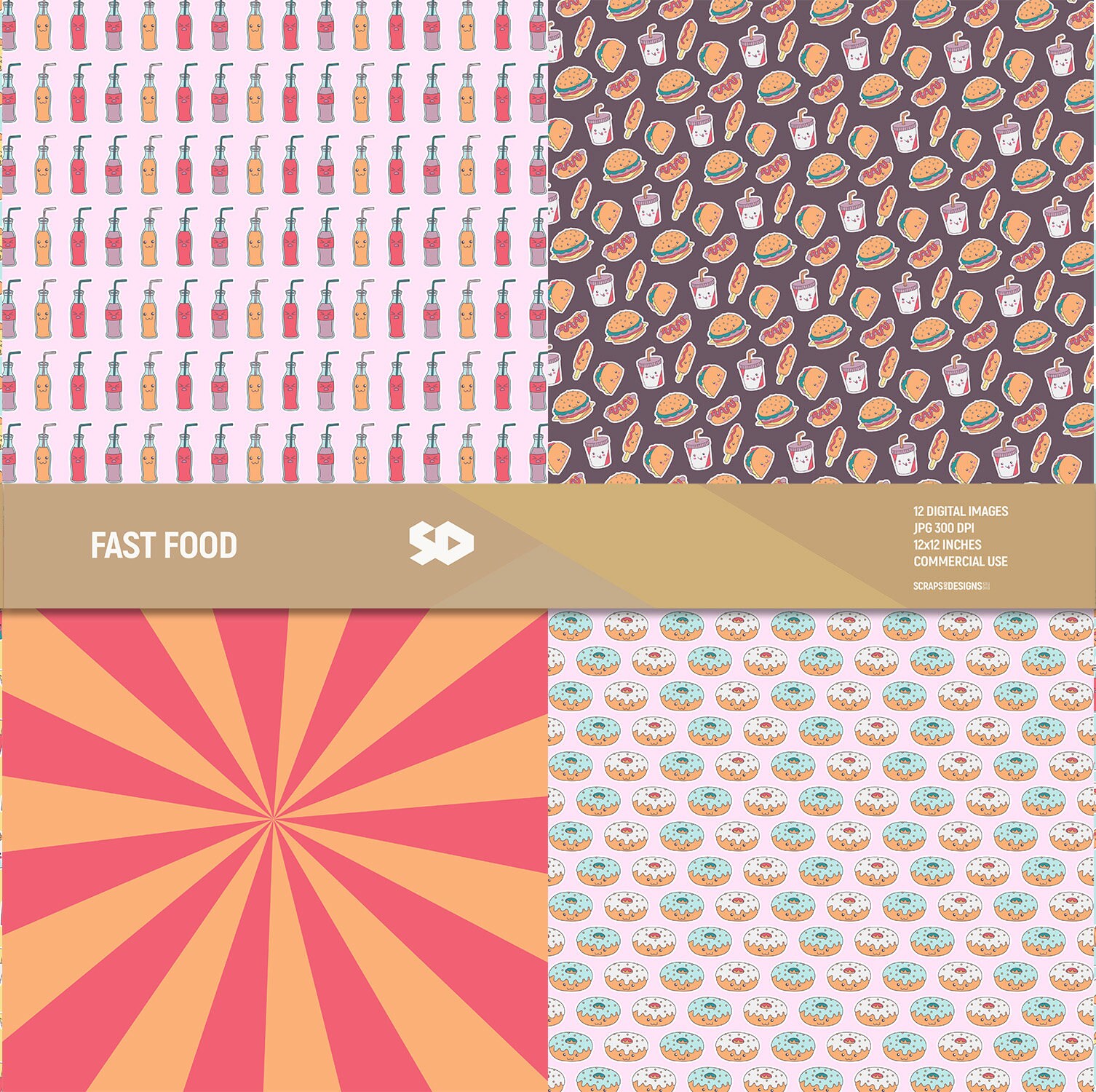 Fast Food Digital Paper Pack. Food Scrapbooking Pages Kawaii | Etsy