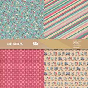 Cool Kittens Digital Paper Pack, Cat Scrapbook Pages Patterns, Pet ...