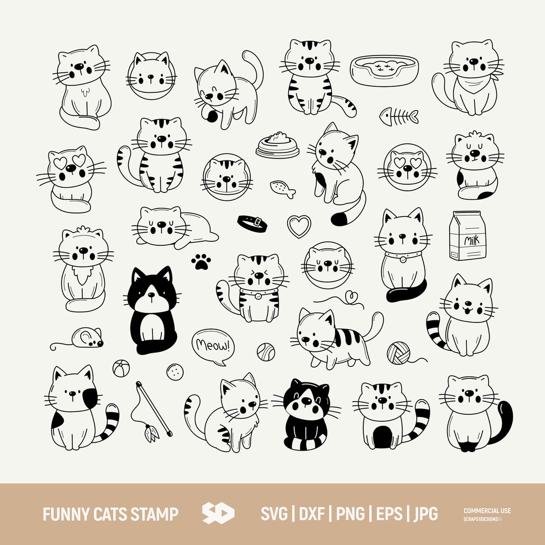 Funny Cats Clipart Bundle, Doodle Cat, Pets, Animals, Kittens, Kitty ...