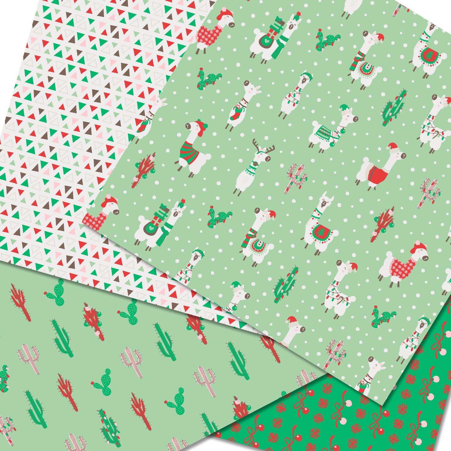 Christmas Llama Digital Paper Pack Cactus Scrapbook Pages - Etsy