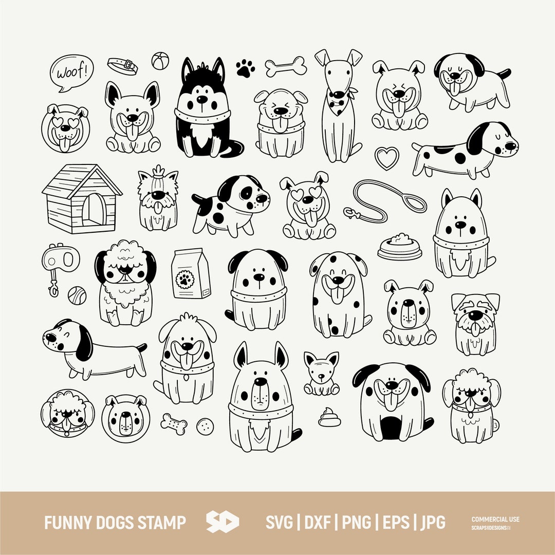 Funny Dogs Clipart Bundle, Doodle Dog, Pets, Animals, Puppy, Dachshund ...