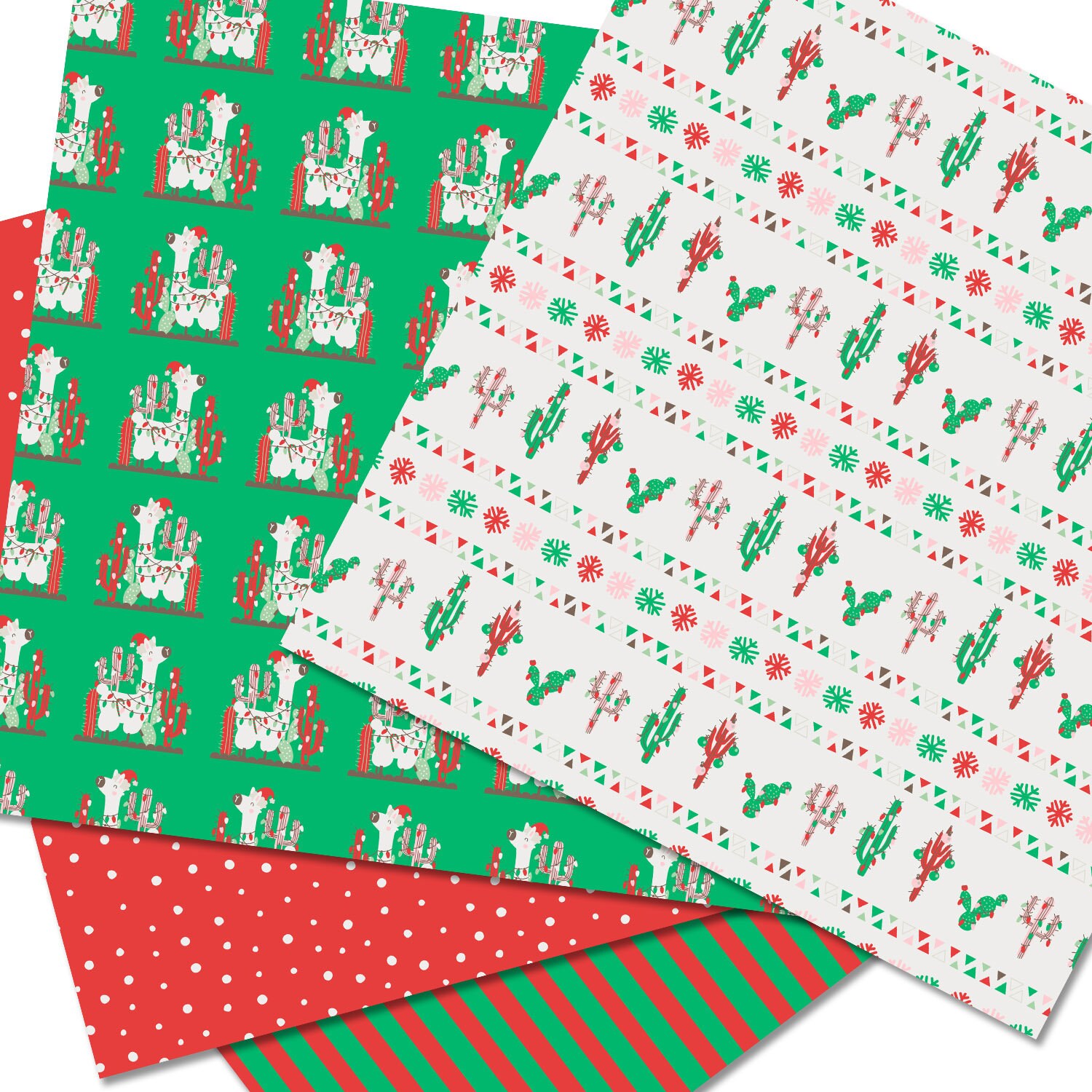 Christmas Llama Digital Paper Pack, Cactus Scrapbook Pages, Alpaca ...