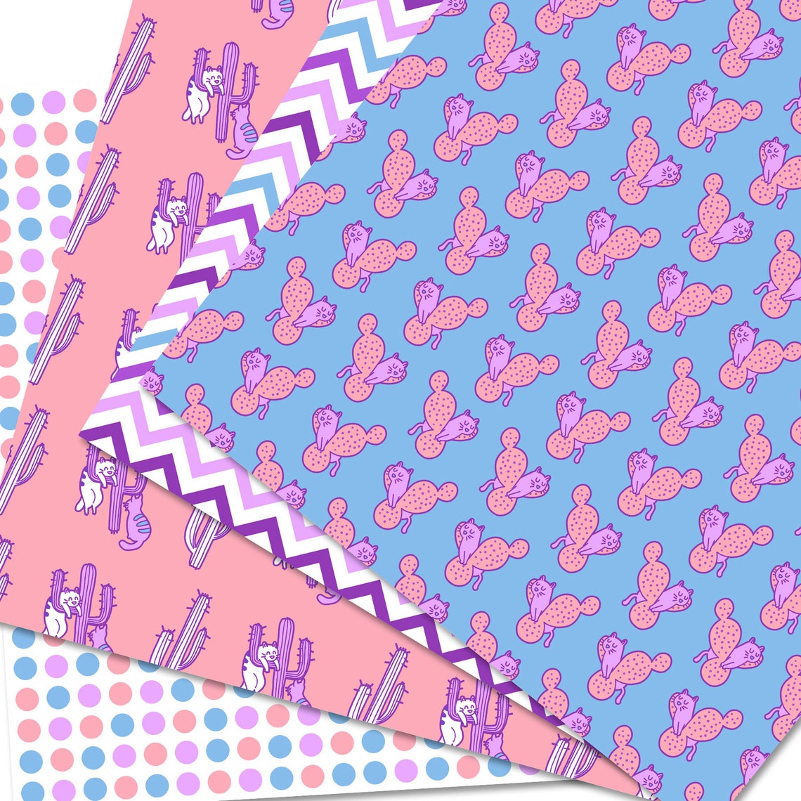 Cats and Cactus Digital Paper Pack Cat Scrapbook Pages Pets - Etsy