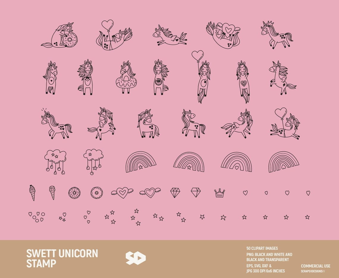 Sweet Unicorn Clipart Bundle Rainbow Clip Art Digital Stamp | Etsy