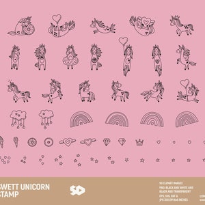 Sweet Unicorn Clipart Bundle, Rainbow Clip Art Digital Stamp, Stars ...