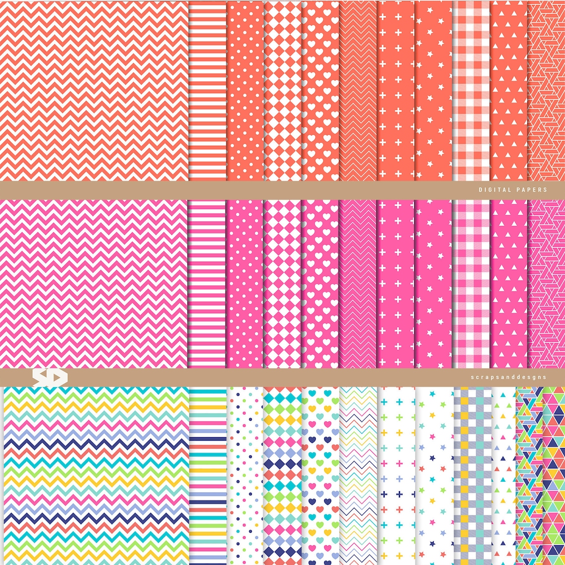 Essential Bright Colors Digital Paper Pack. 100 Papers. Patterns ...