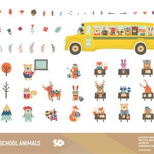 School Animals Clipart, Back to School, Woodland Clip Art, Teacher ...