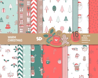 Winter Christmas Digital Paper Santa Scrapbook Pages | Etsy