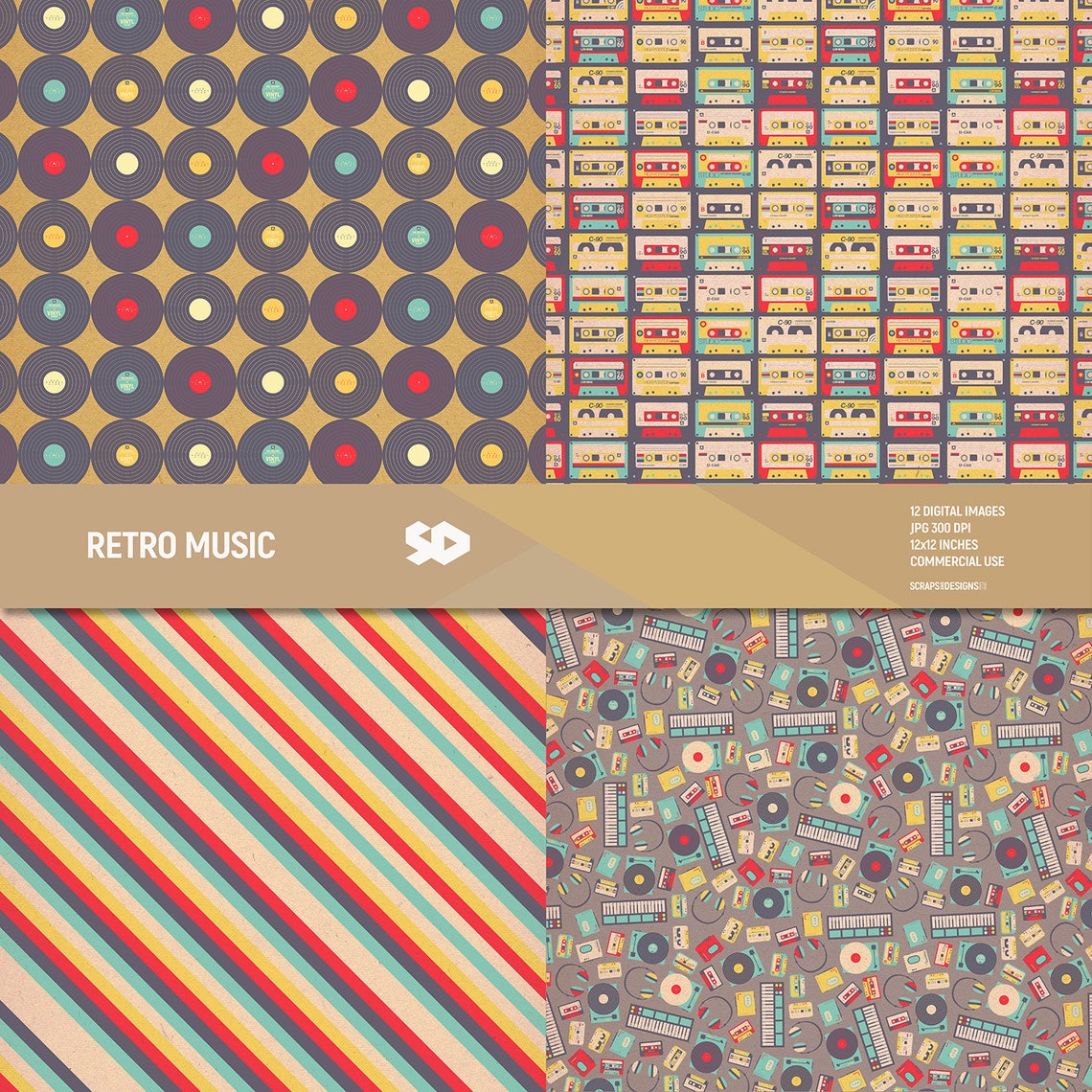 Retro Music Digital Paper Pack Mid-century Scrapbook Pages - Etsy