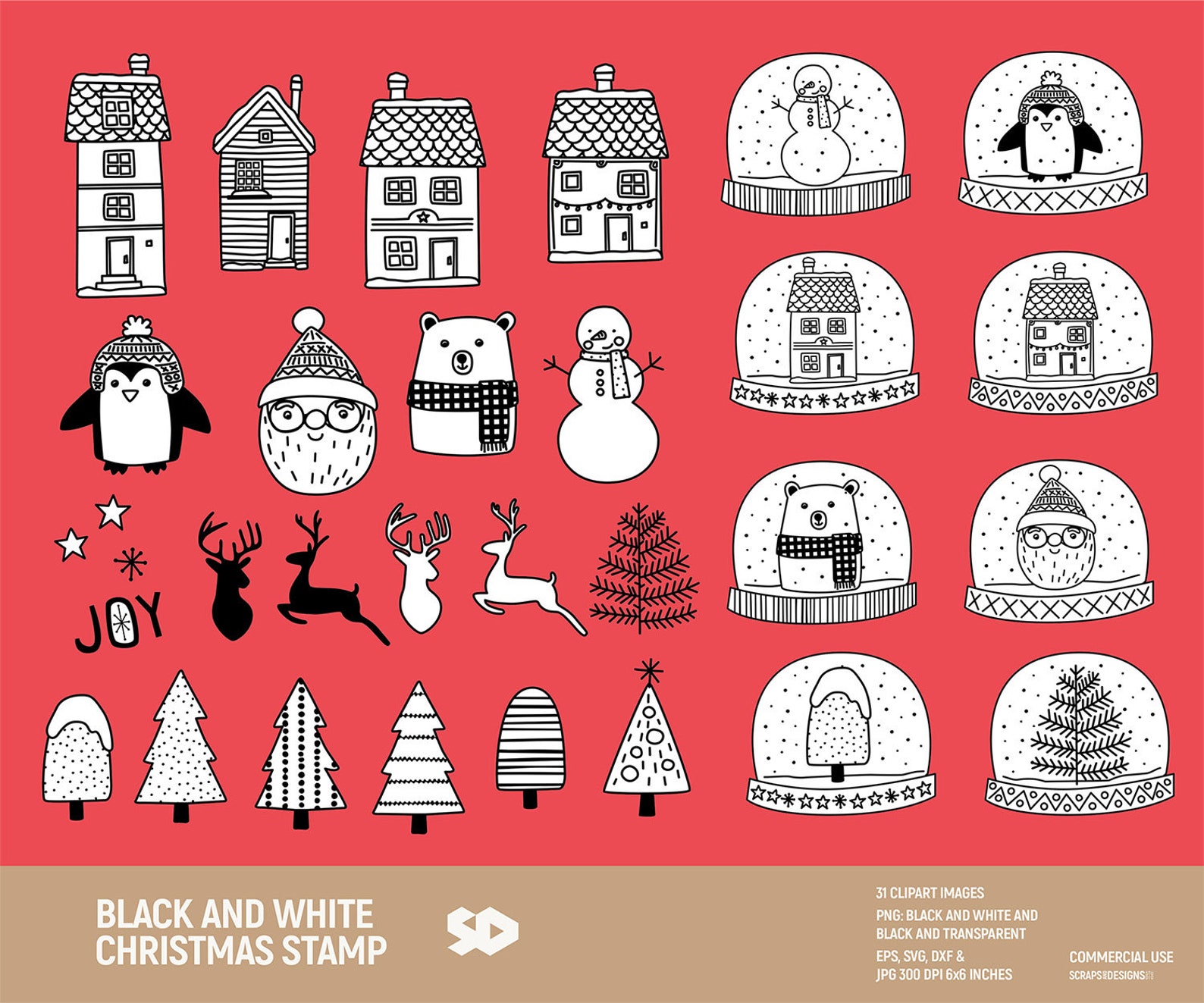 Black and White Christmas Clipart Bundle Santa Clip Art - Etsy