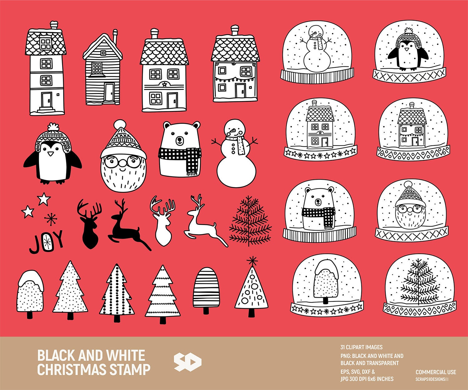 Black and White Christmas Clipart Bundle Santa Clip Art - Etsy