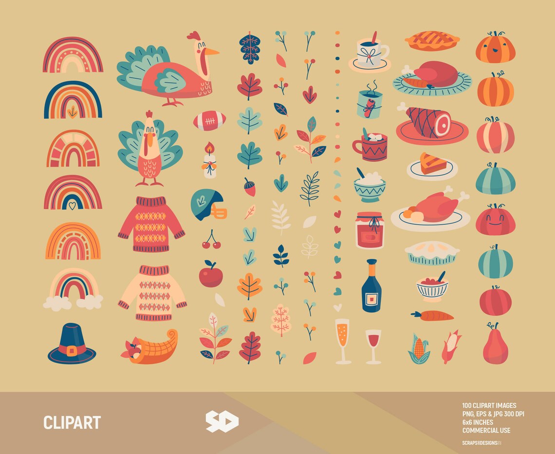 Happy Thanksgiving Clipart Fall Autumn Warm Clip Art. Turkey | Etsy