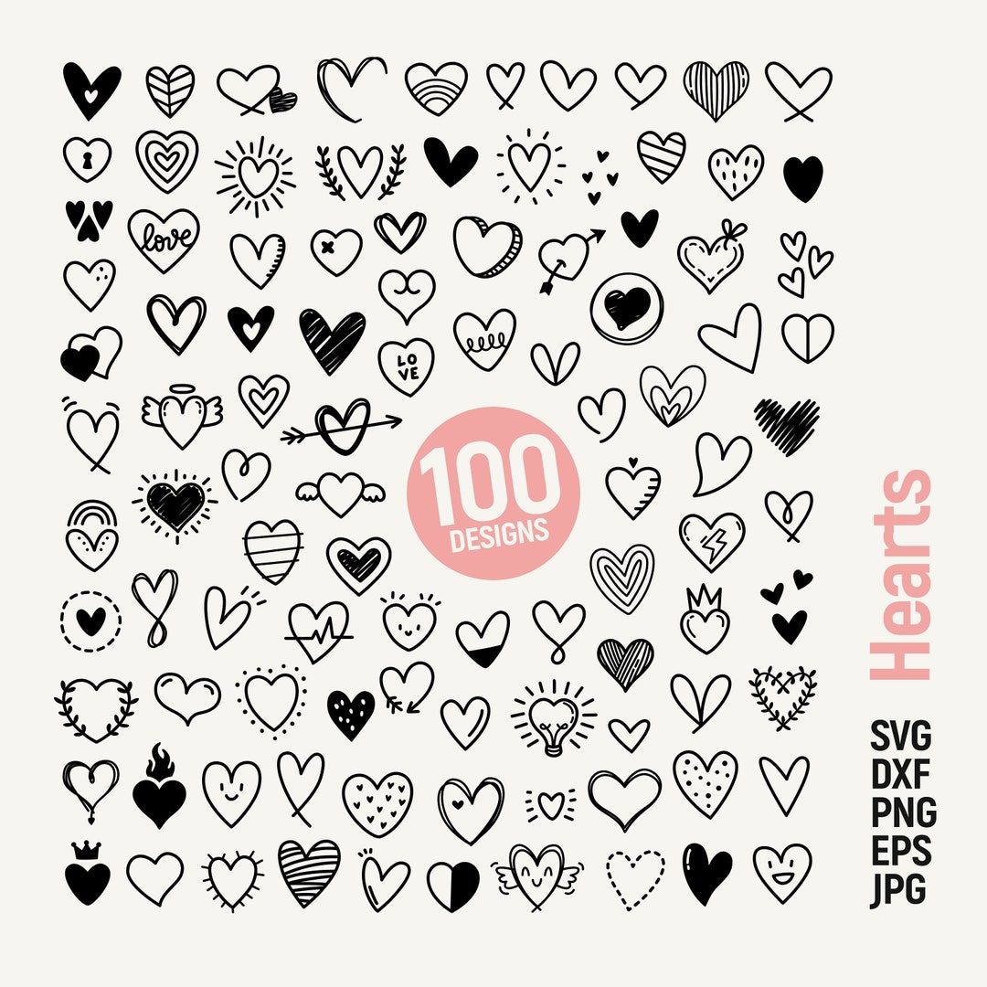 Hearts Bundle, Valentine's Day Designs, Love Valentines Doodle, Hand ...