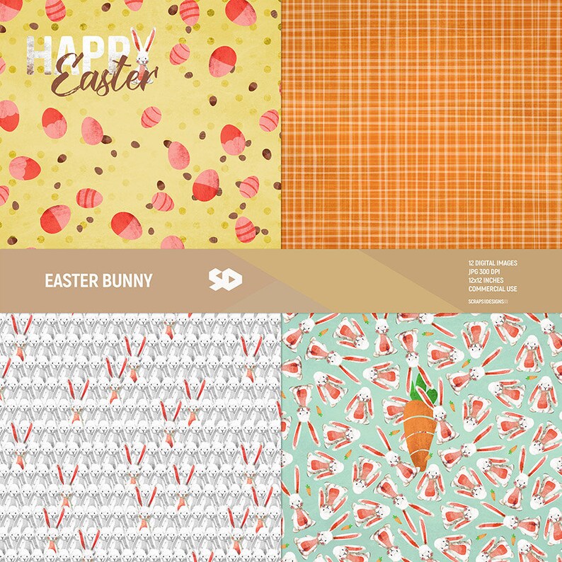 Easter Digital Paper Pack, Easter Scrapbook Pages, Illustration, Bunny ...