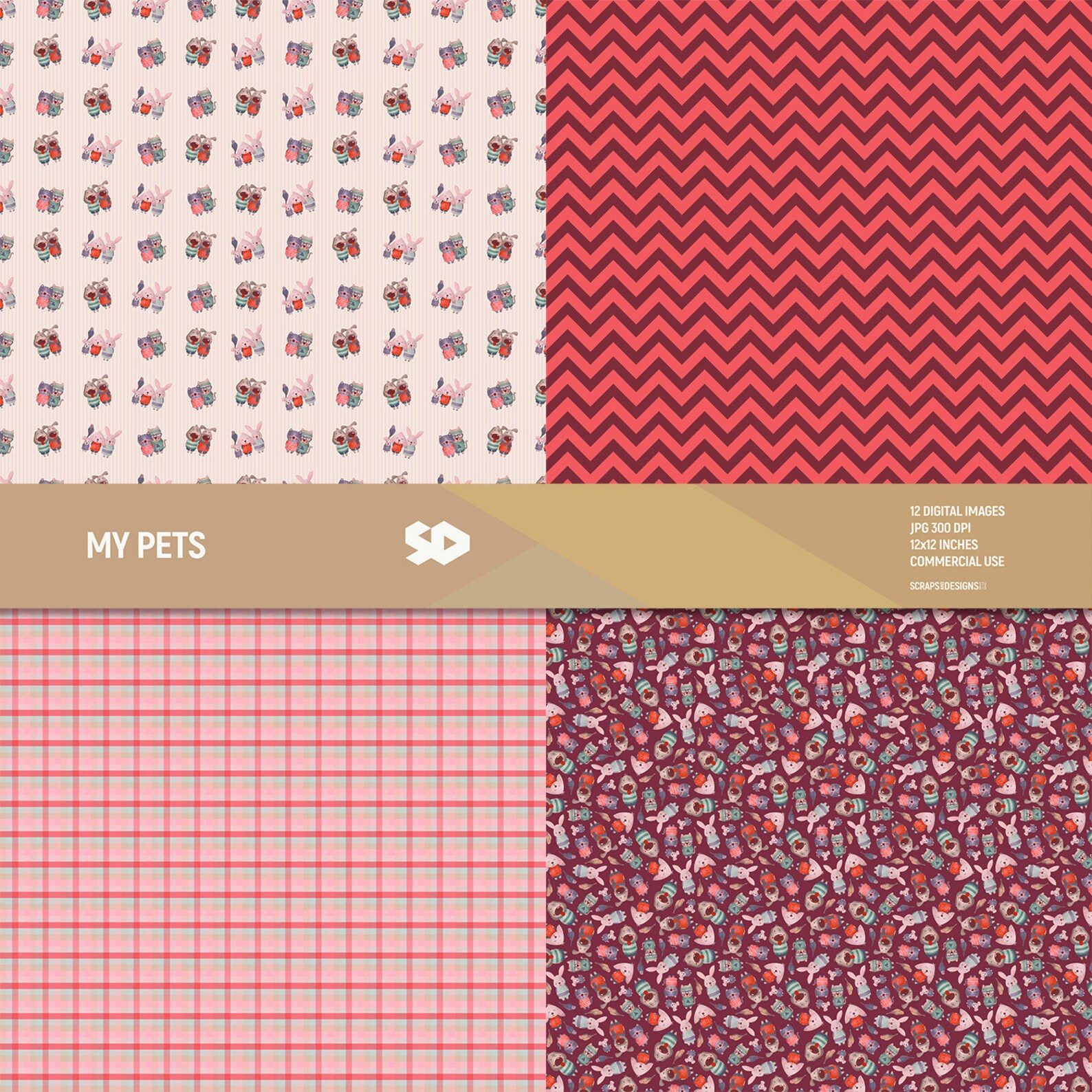 My Pets Digital Paper Pack, Dog Scrapbook Pages, Patterns, Puppy ...